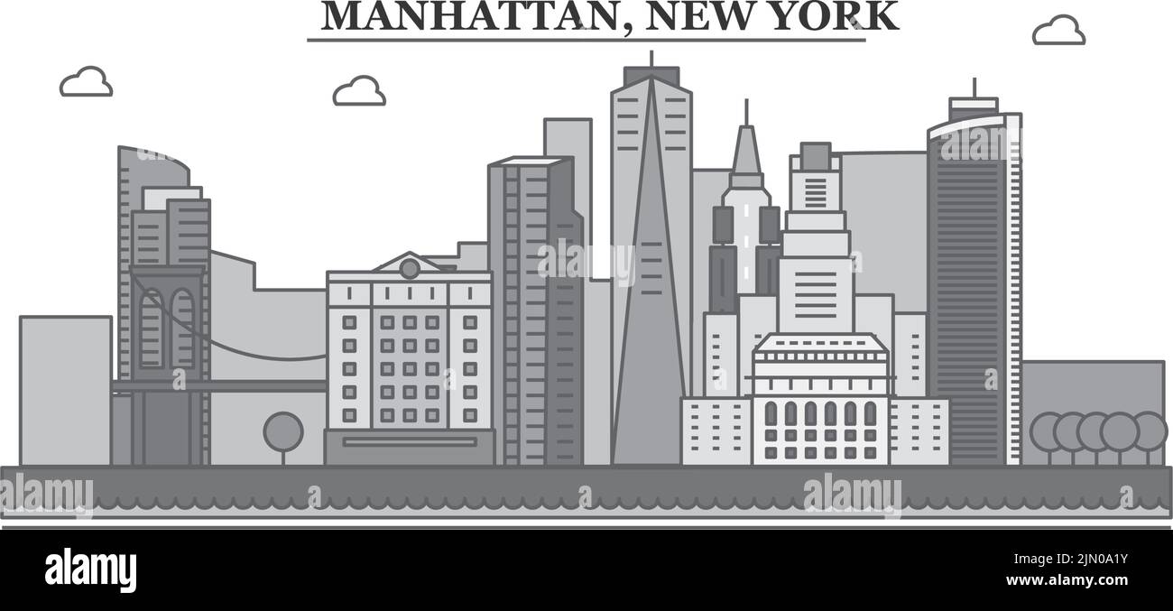United States, New York Manhattan city skyline isolated vector ...