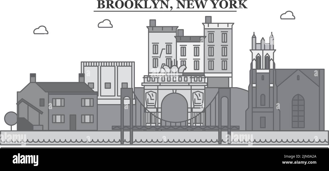 United States, New York Brooklyn city skyline isolated vector ...