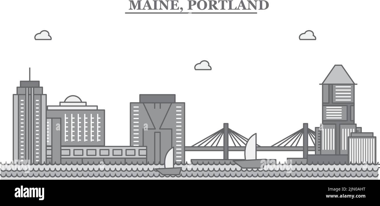 United States, Portland City city skyline isolated vector illustration ...