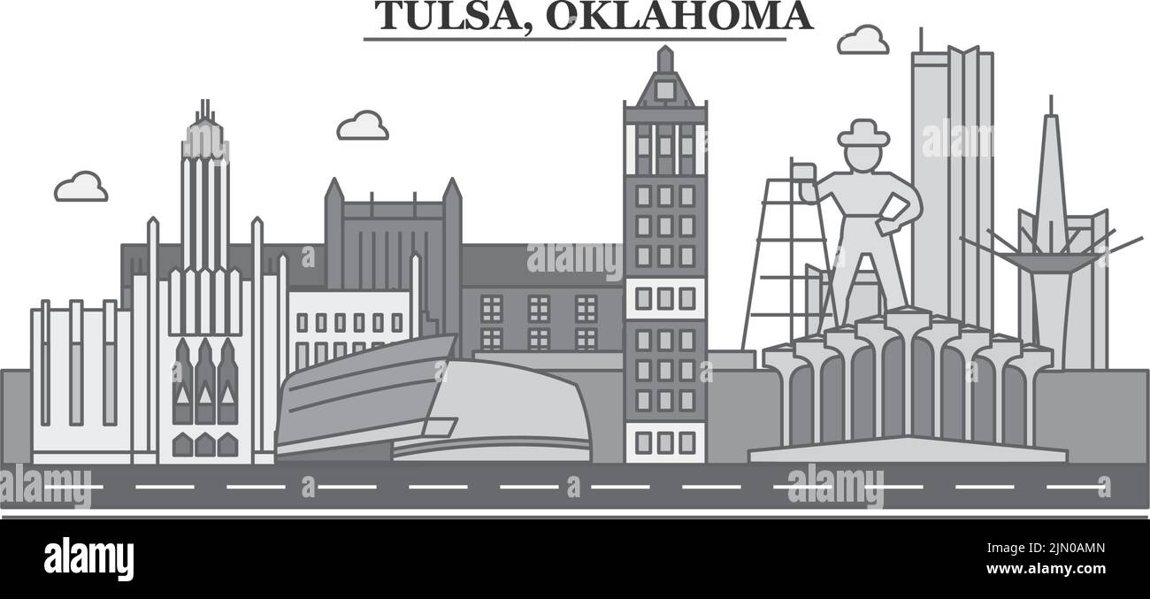 United States, Tulsa city skyline isolated vector illustration, icons ...
