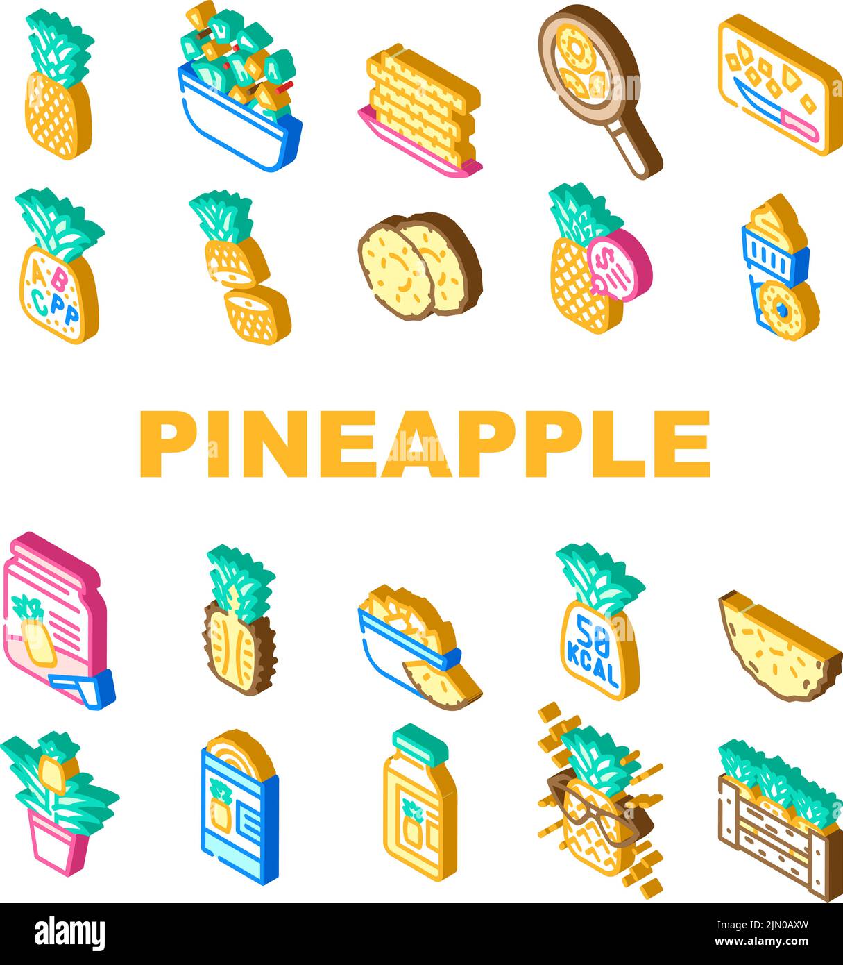 fruit pineapple slice cut food icons set vector Stock Vector Image ...