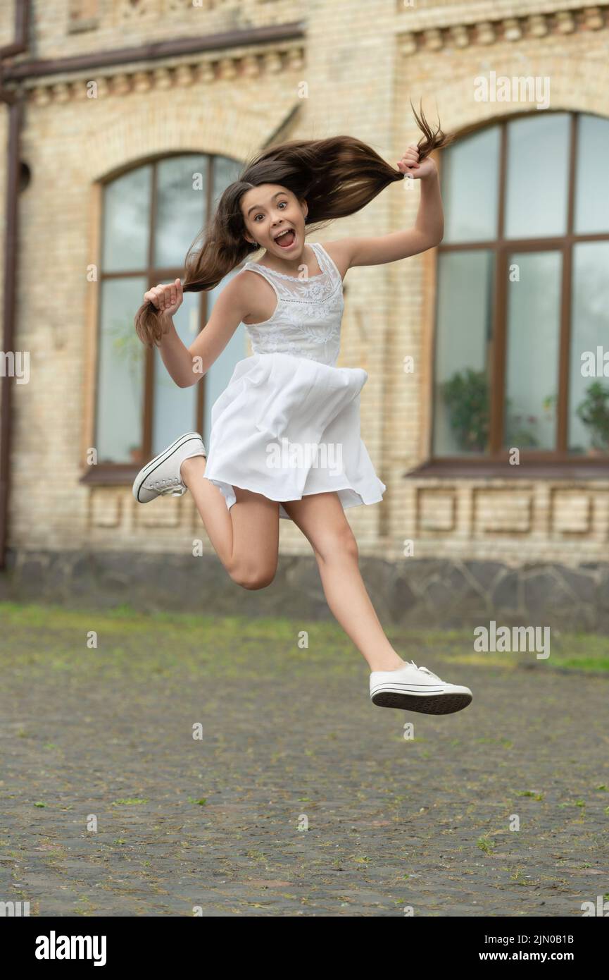surprised funny teen girl. jumping girl having fun. teenager girl jump ...