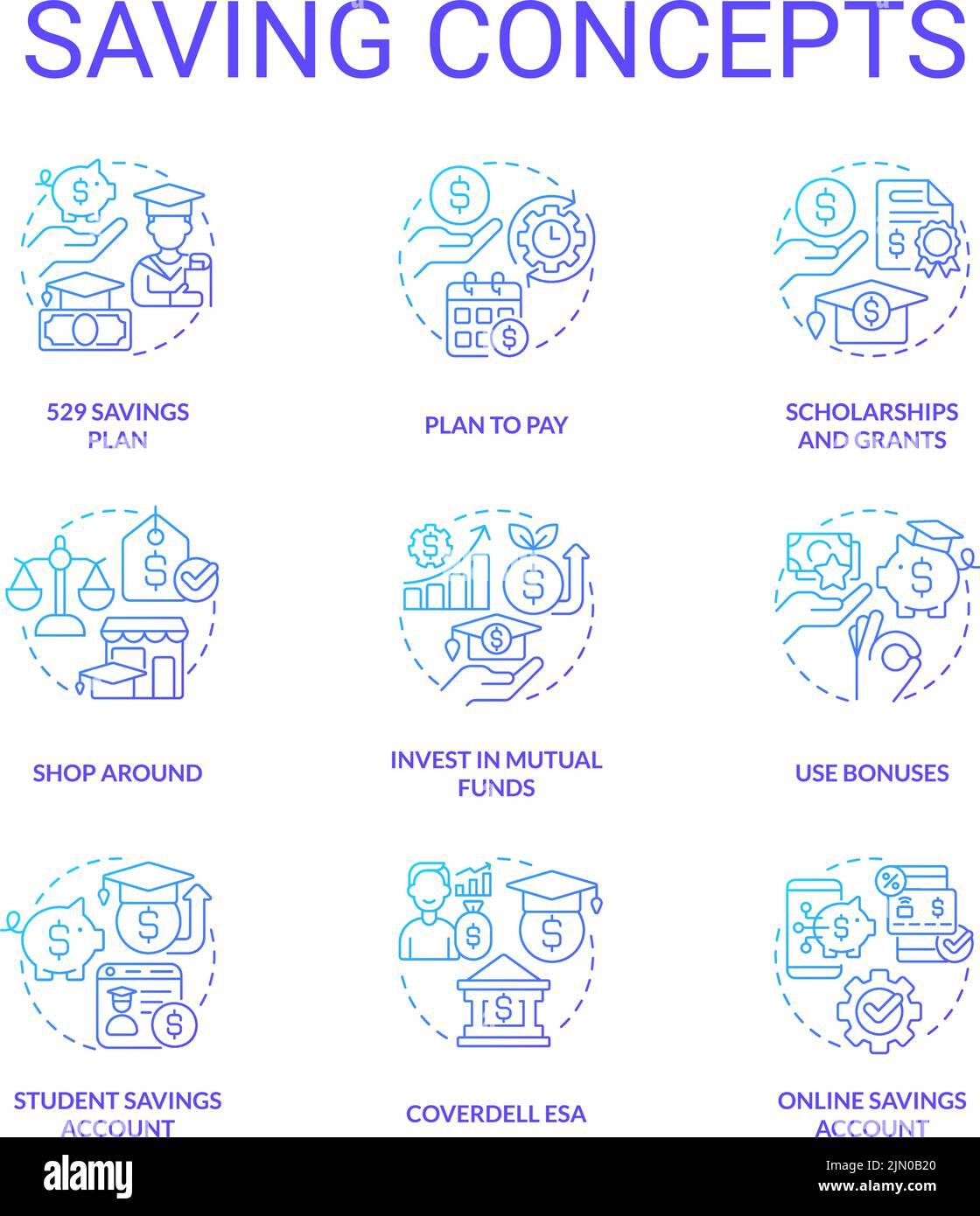 Saving for education blue gradient concept icons set Stock Vector Image & Art - Alamy