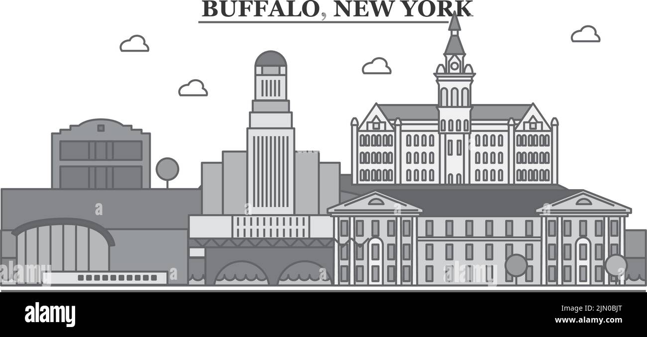 United States, New York Buffalo city skyline isolated vector ...