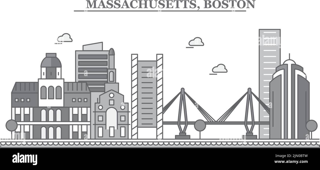 United States, Boston City city skyline isolated vector illustration ...