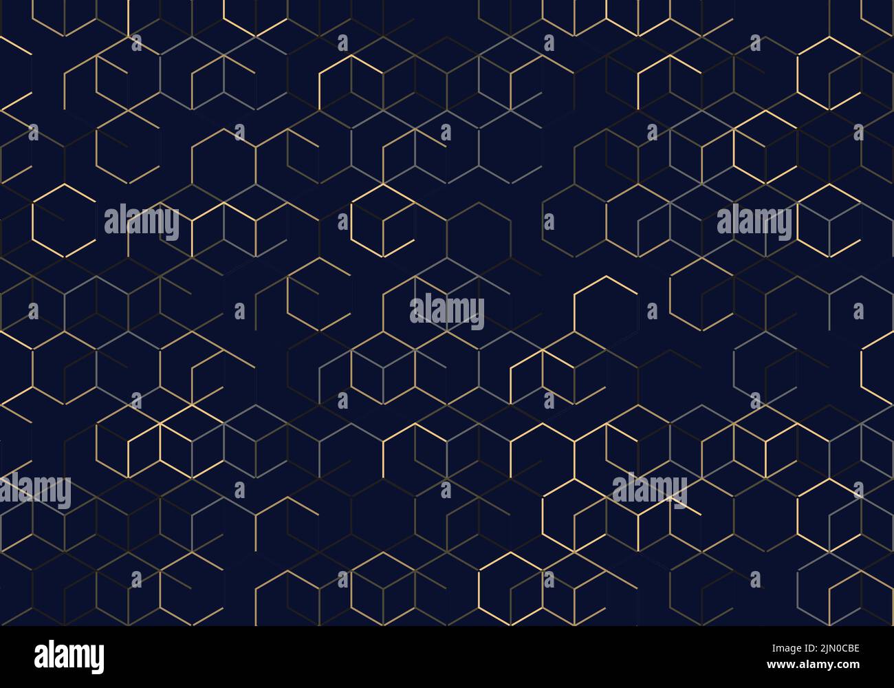 Abstract 3D hexagons dimension pattern on dark blue background texture. Geometric lines grid ...