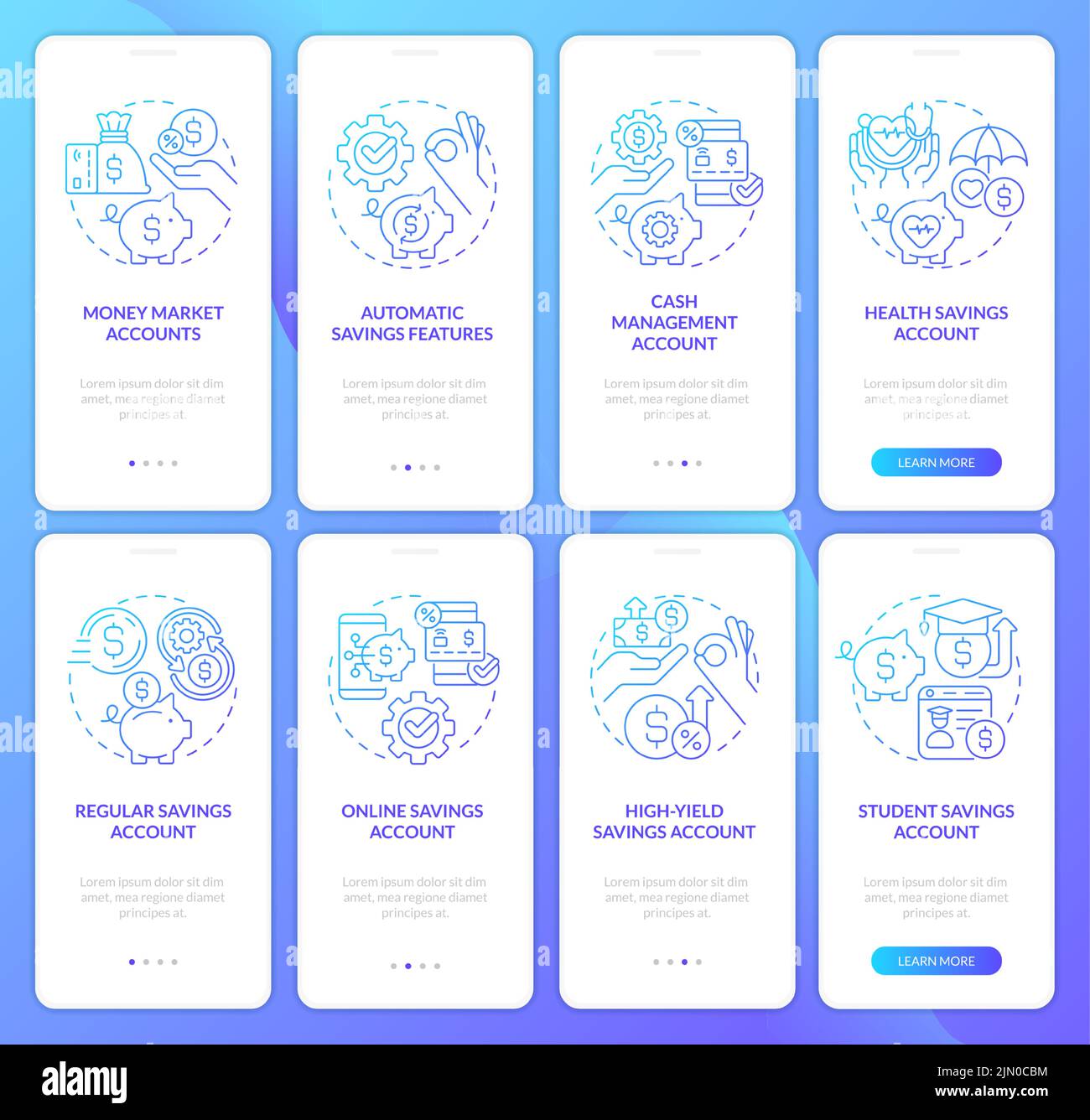 Saving Accounts Types Blue Gradient Onboarding Mobile App Screen Set Stock Vector Image And Art