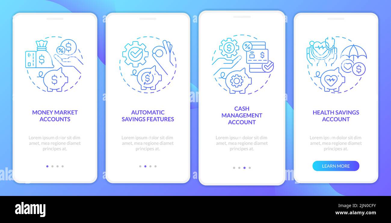 Saving accounts types blue gradient onboarding mobile app screen Stock ...