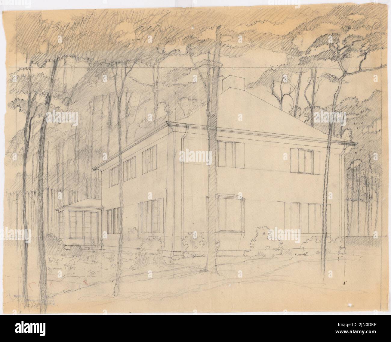 Rüster Emil (1883-1949), villa (without dat.): Perspective view. Pencil ...