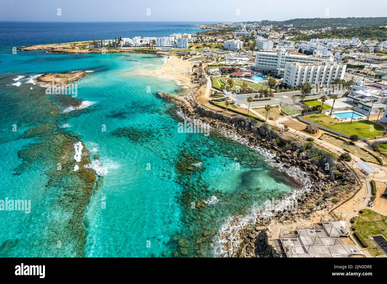 Hotels am Protaras Beach aus der Luft gesehen, Protaras, Zypern, Europa ...