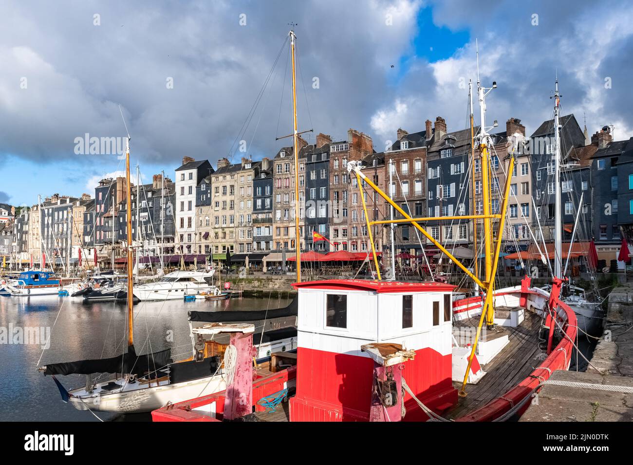Honfleur, beautiful city in France, the harbor in the morning, typical ...