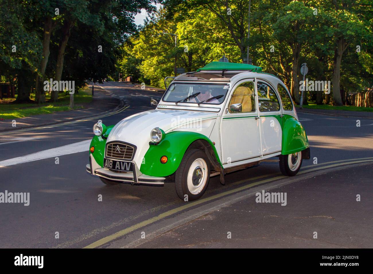 1990 90s, nineties green white CITROEN 2CV 802cc Fench vintage petrol ...
