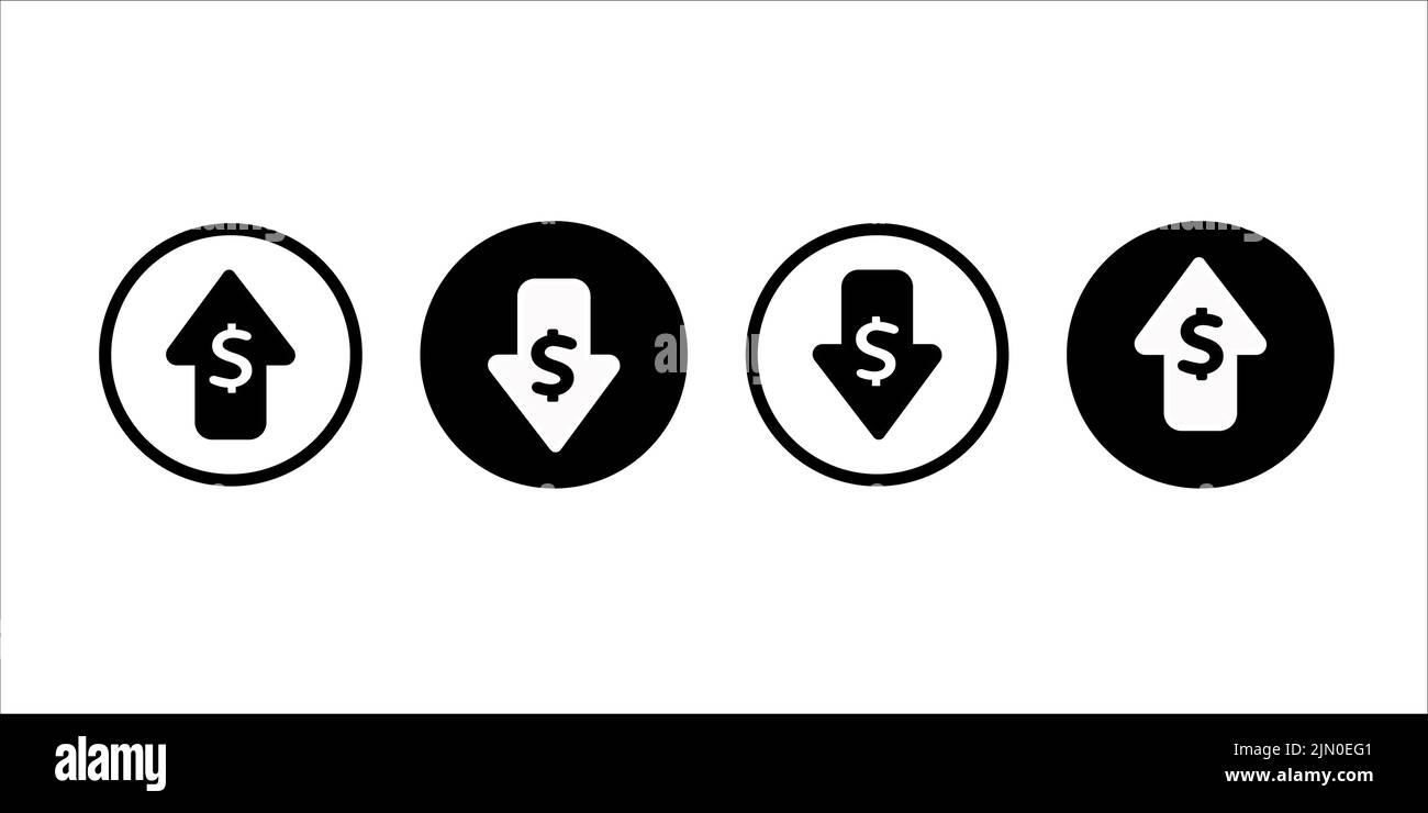 Dollar appreciation icon set. Cost rising and fallingicons. Flat vector ...