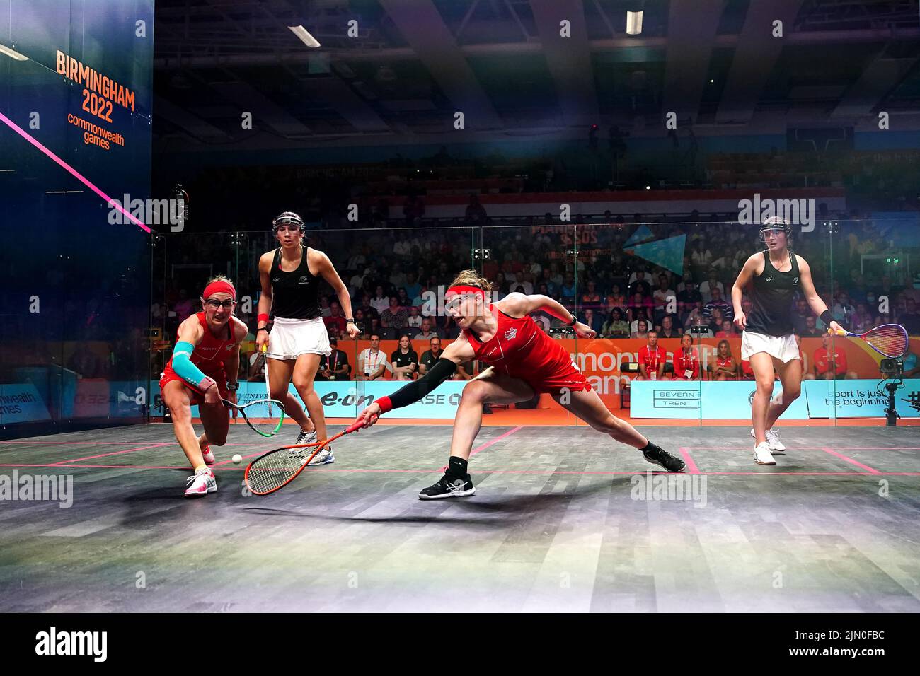 England's Sarah-Jane Perry and Alison Waters in action in the Women's ...