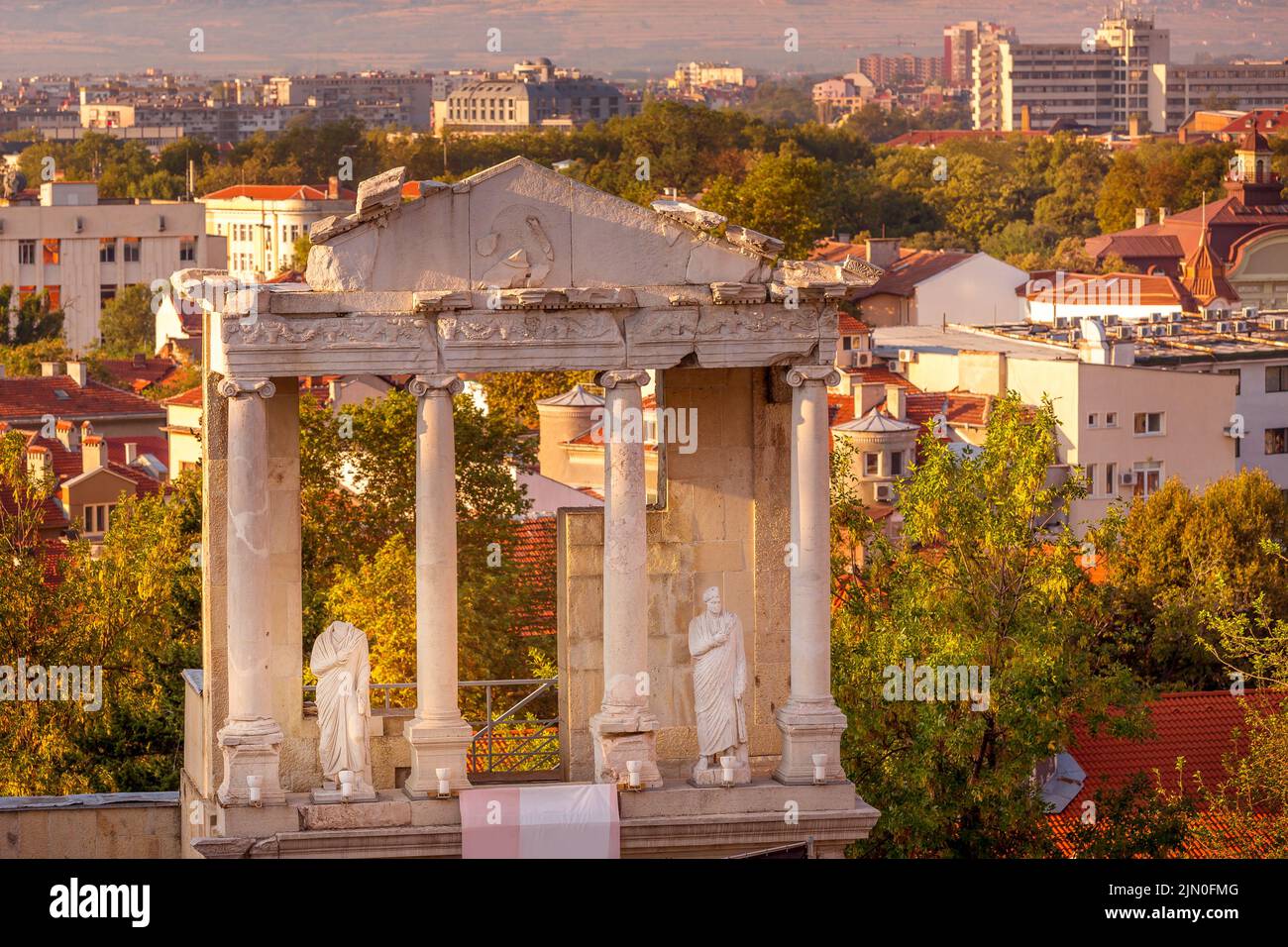 Plovdiv, Bulgaria, Statue, column and fragment of ancient roman ...