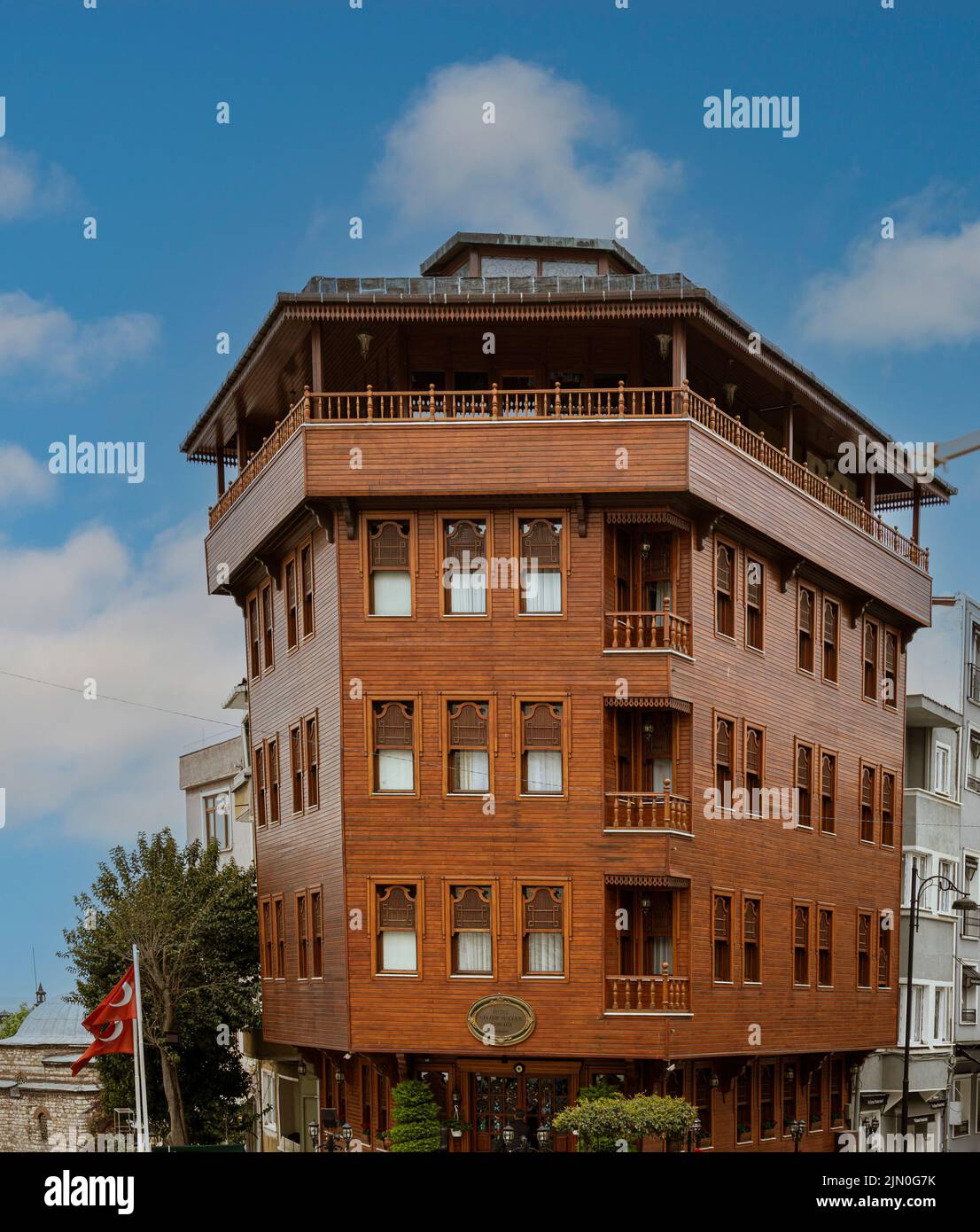 Istanbul, Turkey - April 29, 2022 - odd shaped building with wooden ...