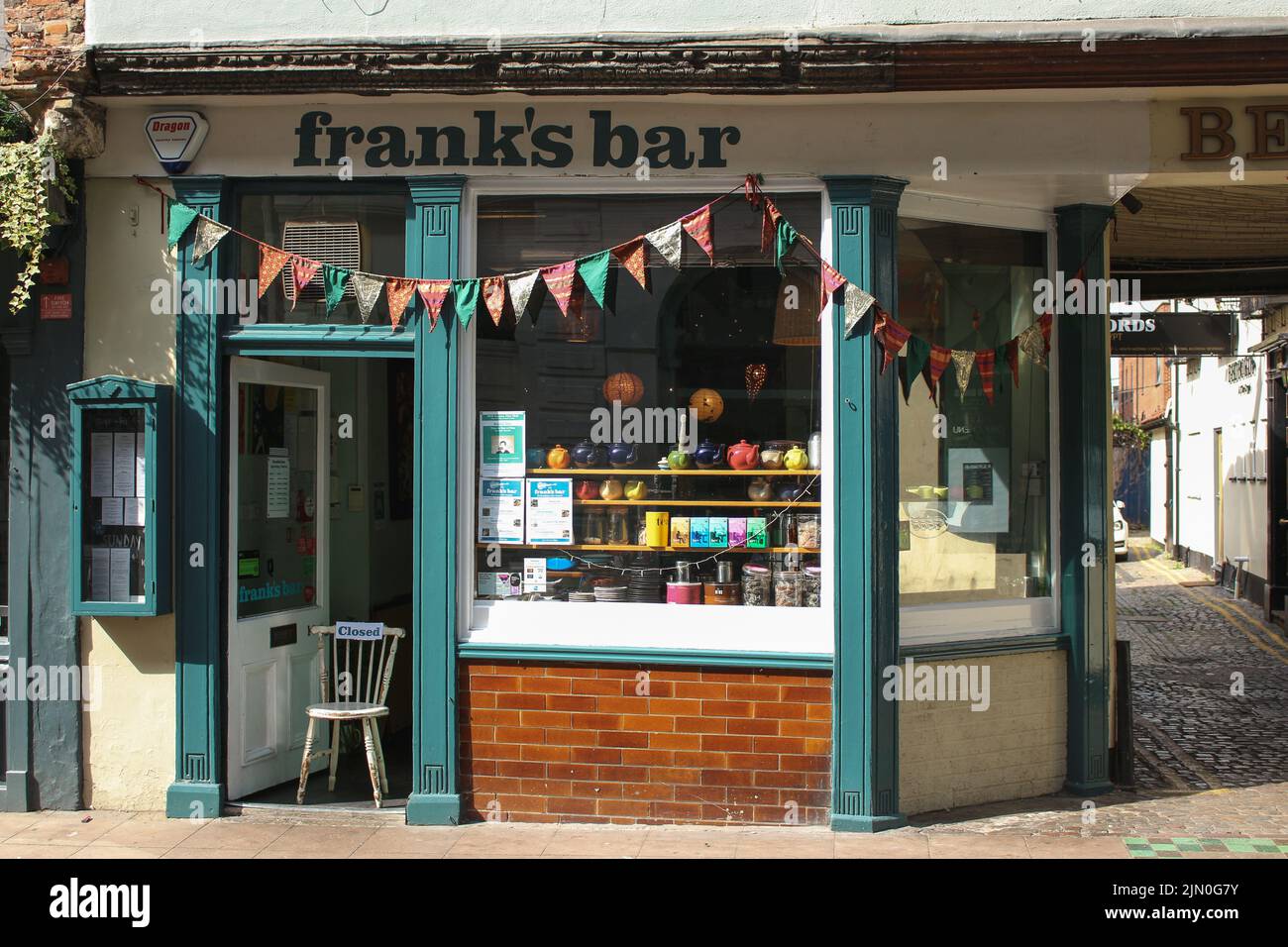 Facade and shop window of a vintage looking cafe in Norwich city called ...