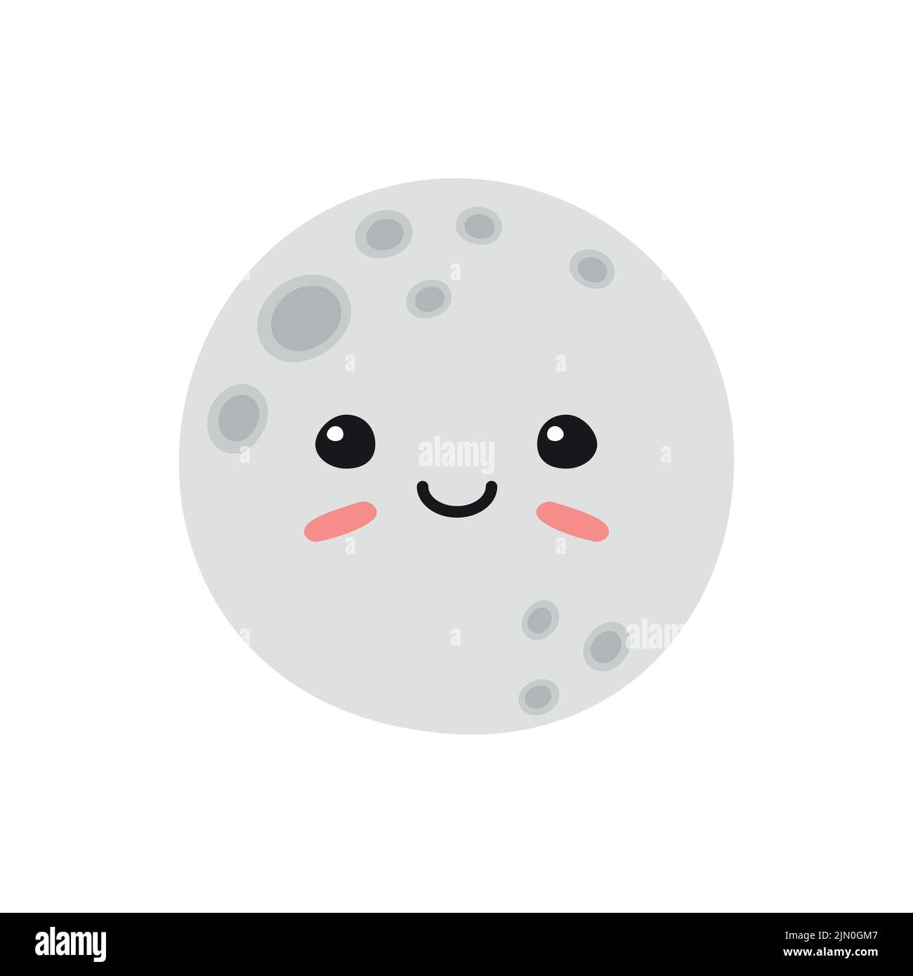 Vector hand drawn flat moon with face isolated on white background ...