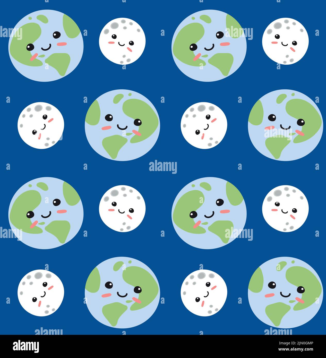 Vector seamless pattern of flat hand drawn moon and stars with face ...