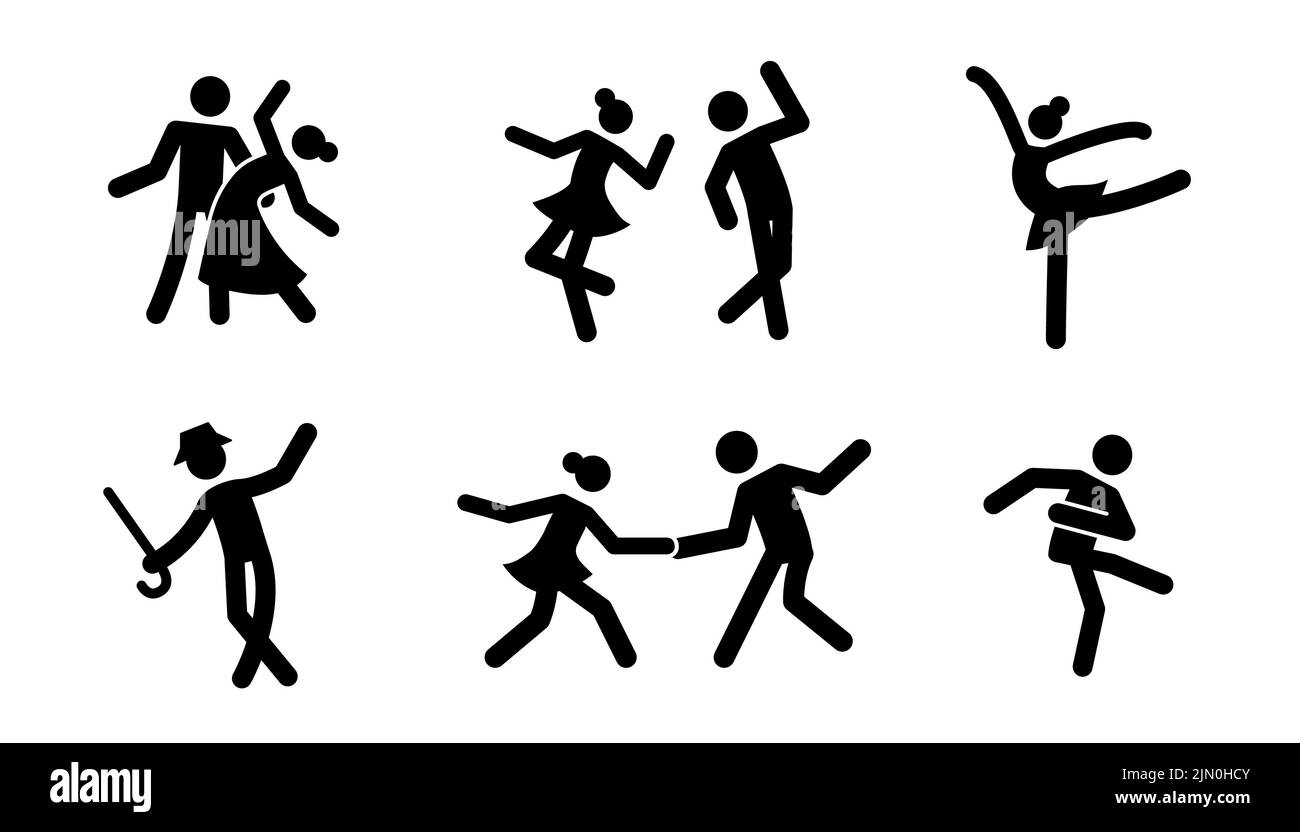 ..Pictogram dancer stick figure icon set. Black pictogram party dancing ...