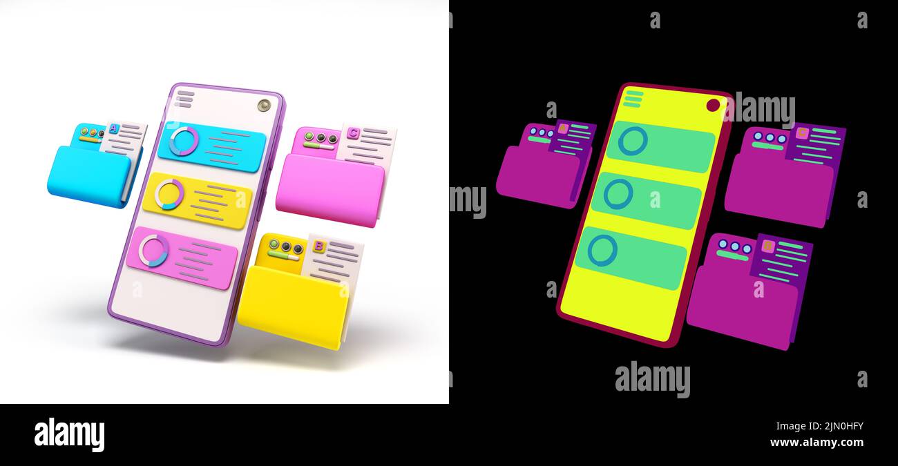 Online storage concept smartphone with file folders on screen 3d render ...