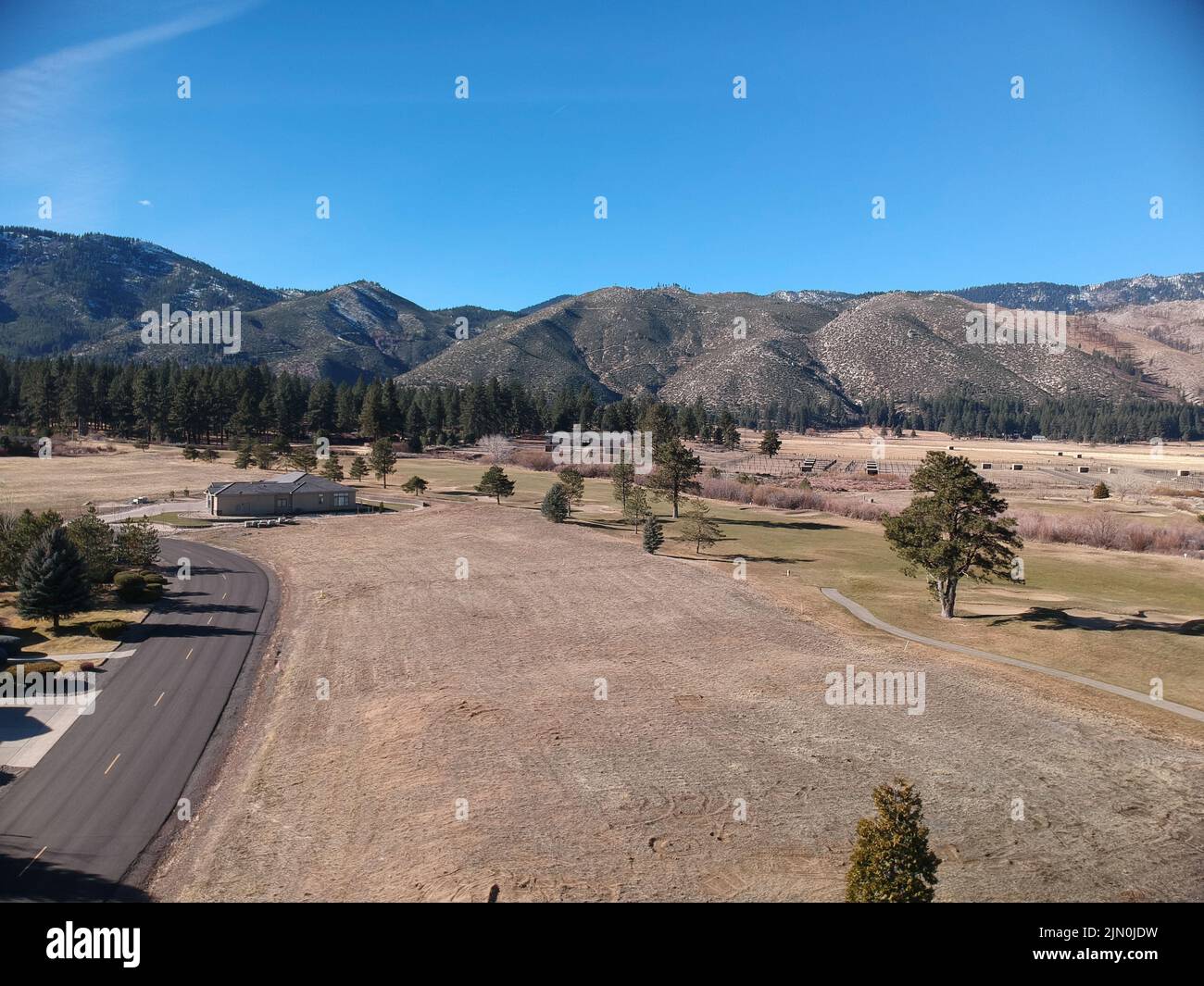 An aerial view of a part of U.S Route 50 highway in Nevada surrounded ...