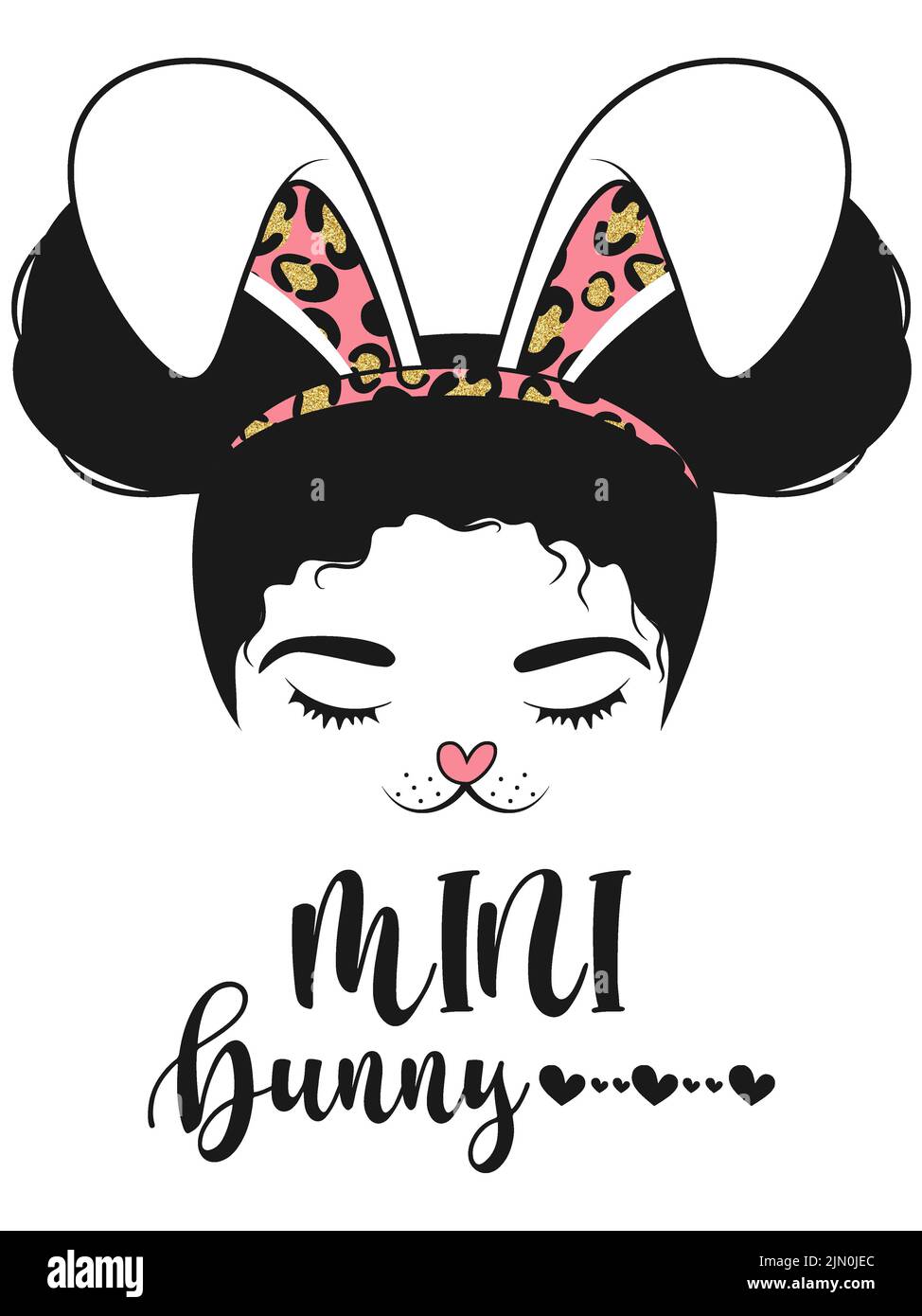 Mini bunny, messy bun. Happy Easter illustration Stock Photo - Alamy