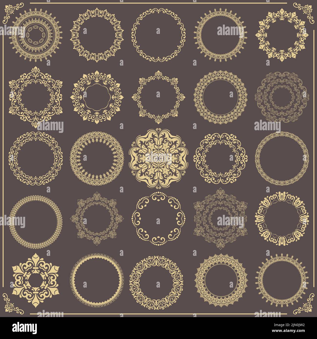 Vintage set of vector round elements. Different golden elements for ...