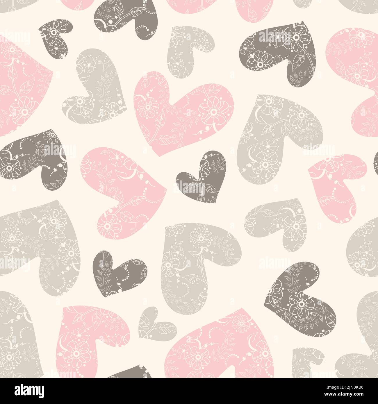Pink brown floral texture hearts vector seamless pattern Stock Vector ...