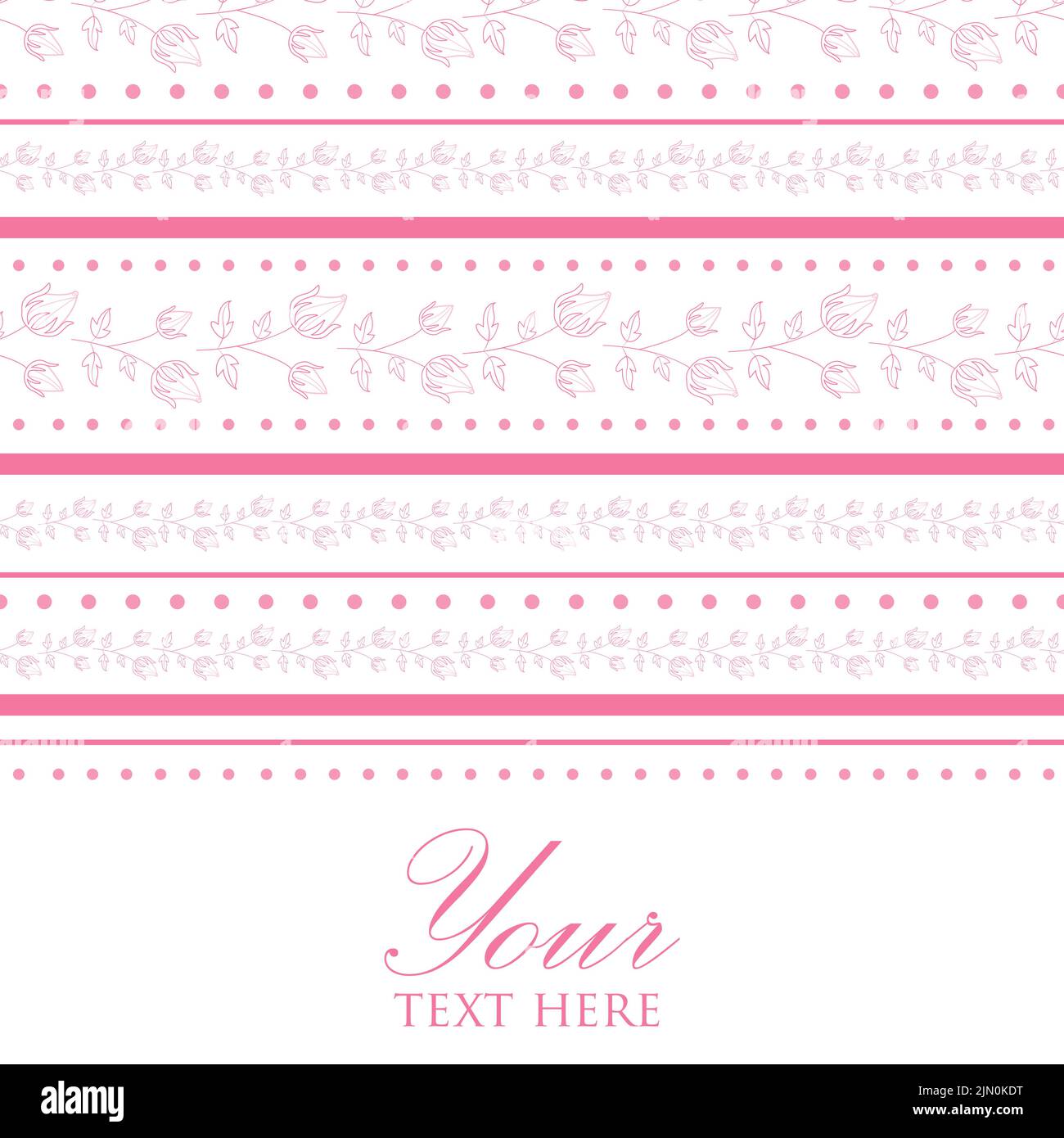 Cute vector pink rose buds line art stripes horizontal seamless border ...