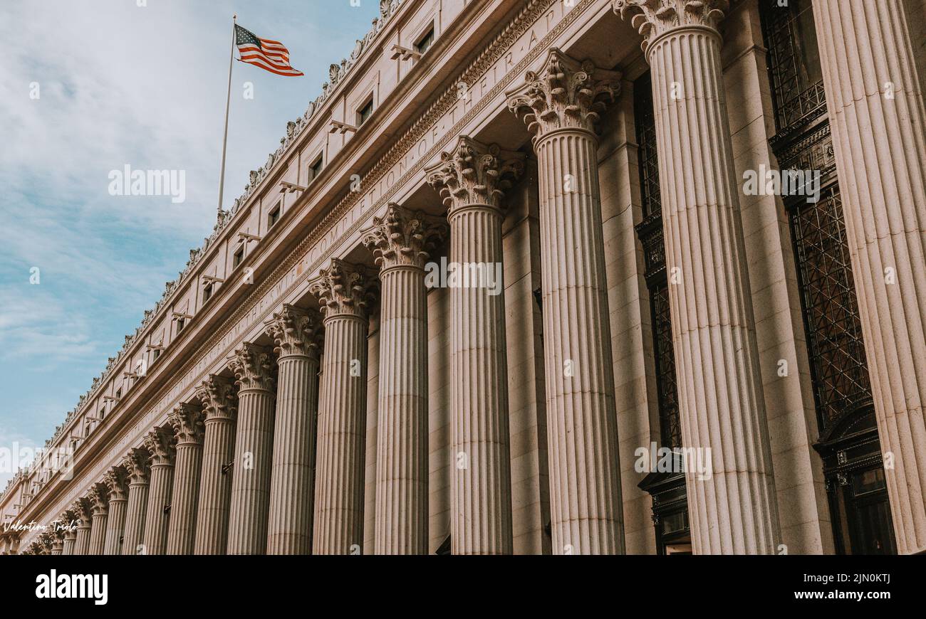 A close-up shot of a building with Corinthian order columns and an ...