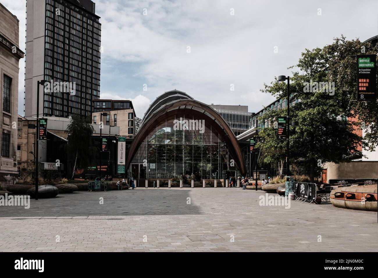 Front view of Winter Gardens in Sheffield in Tudor Square with St Paul ...