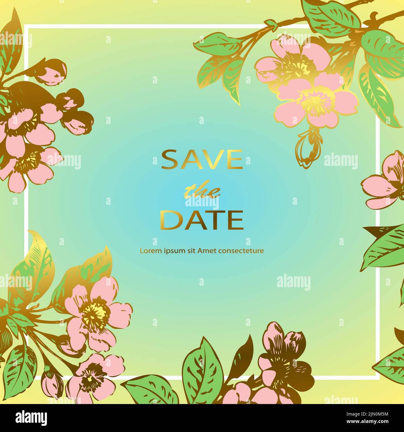 Drawing sakura flowers and leaves on branches border frame celebration ...