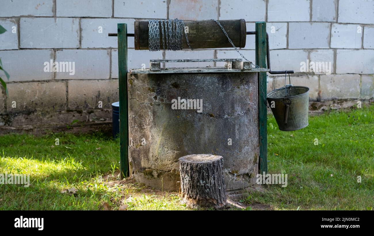 Old homestead well. Well for water. Countryside farm's main water ...