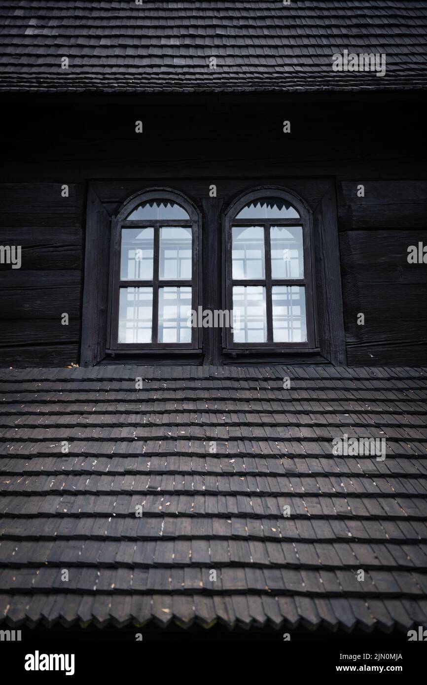 Detail of wooden shingles roof on articular church of All Saints from ...
