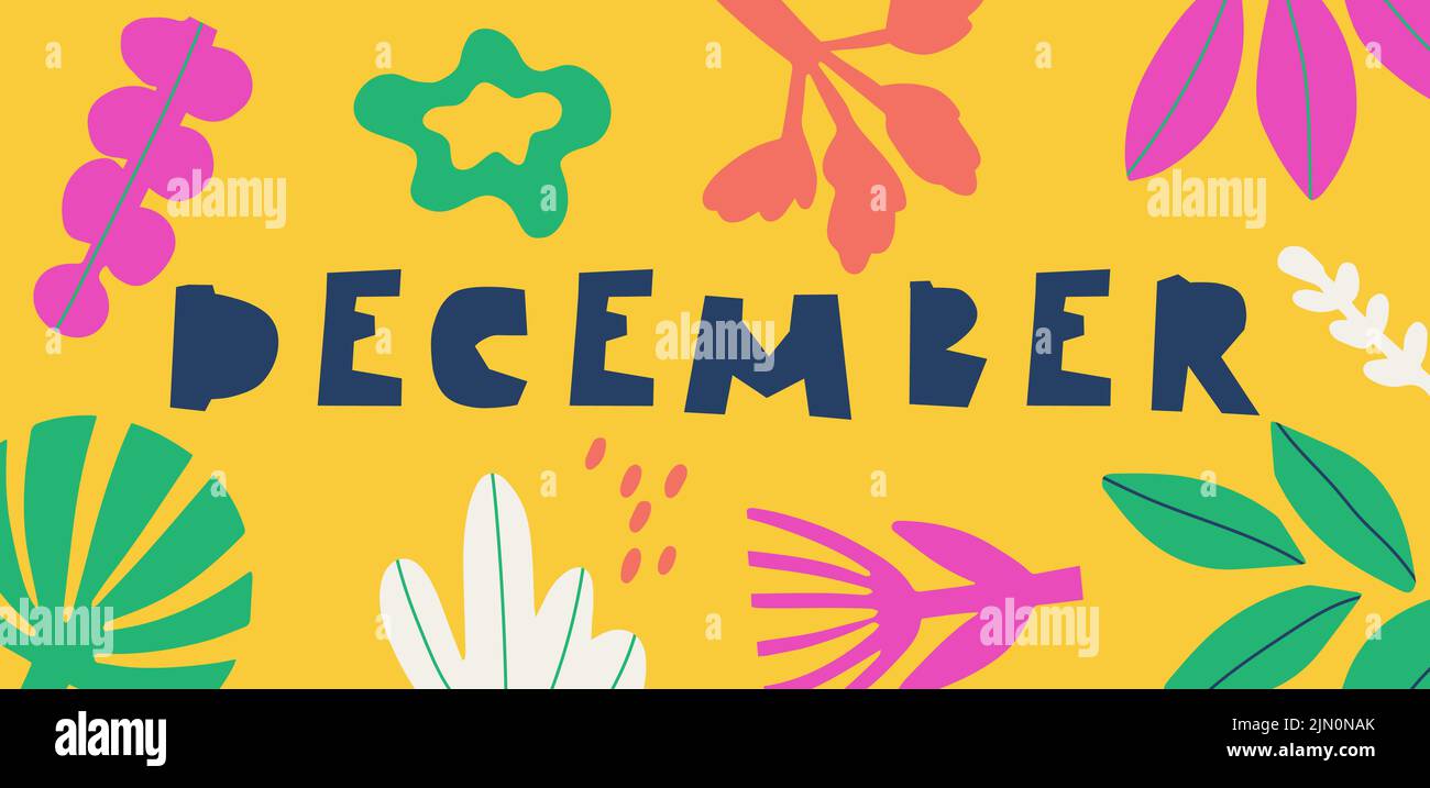 Month of December. Abstract background with botanical doodles. Vector ...