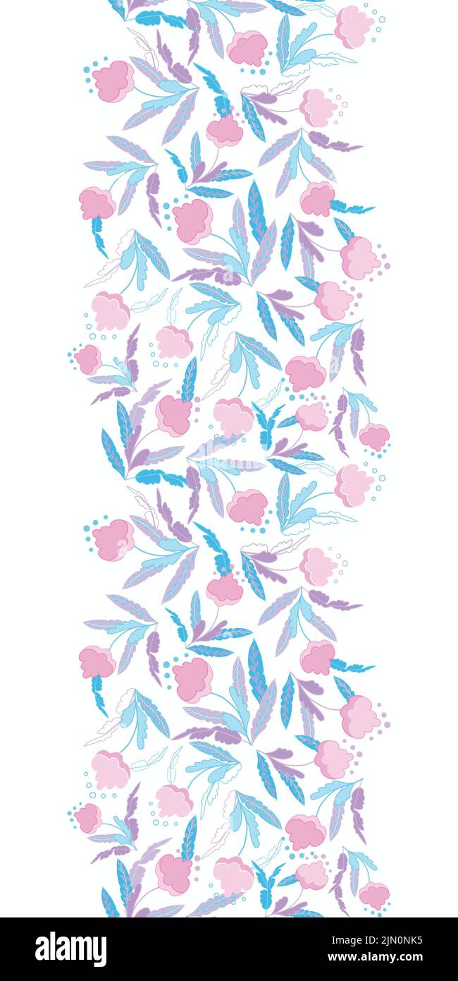 Elegant blue pink field flowers vector vertical stripe seamless border ...