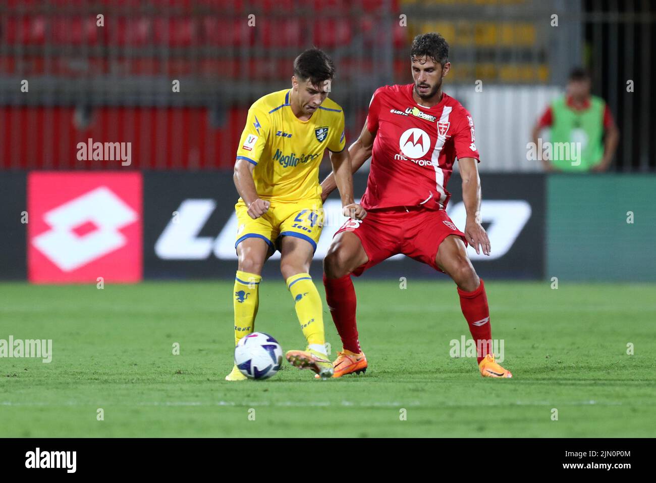 Luca Moro of Frosinone Calcio and Andrea Ranocchia of Ac Monza battle ...