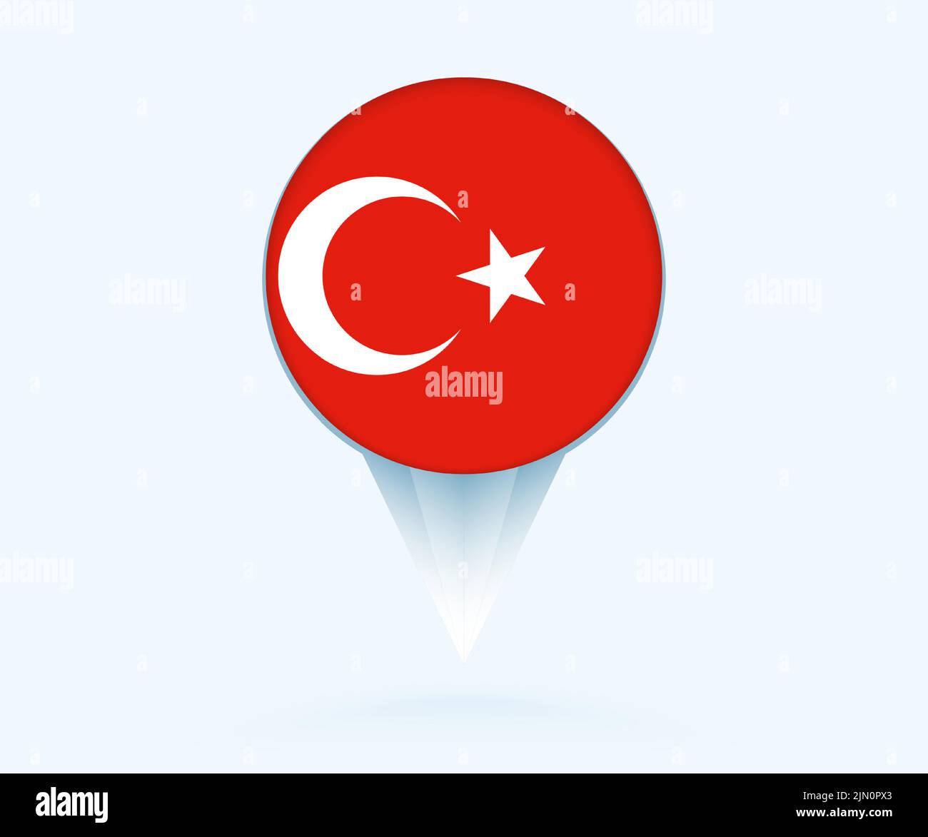 Map pointer with flag of Turkey. Vector flag sign on blue background ...