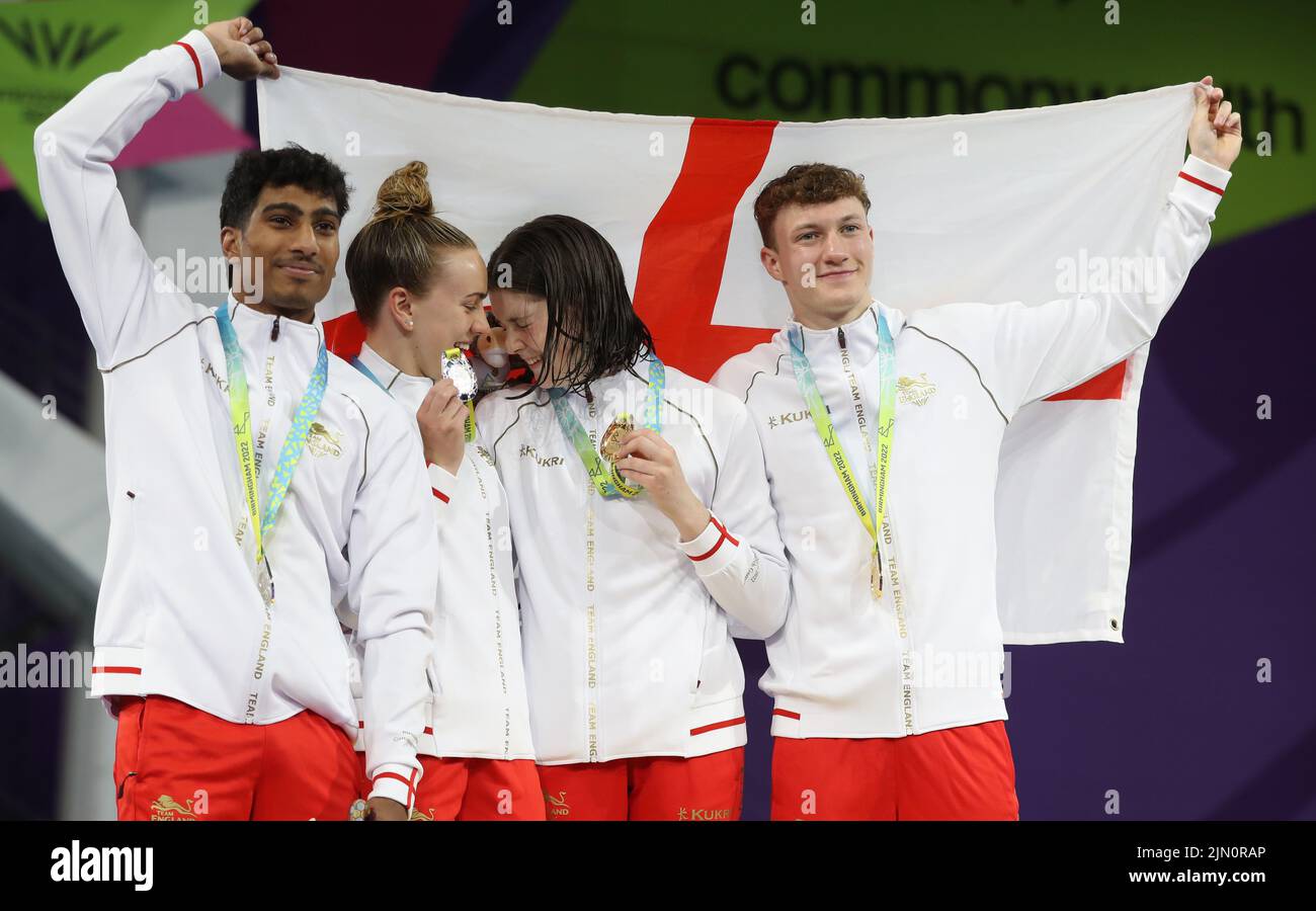 Smethwick, UK. 8th Aug, 2022. Silver medallists England's Kyle Kothari ...