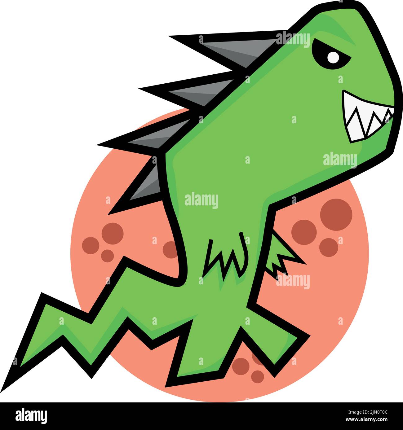 A cartoon illustration of a green lizard against a little red circle ...