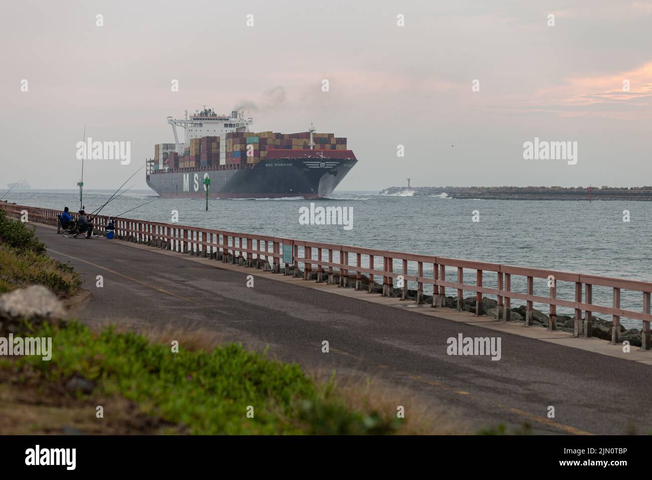 Container ship arriving at Durban Port, late winter, August 2022 Stock ...