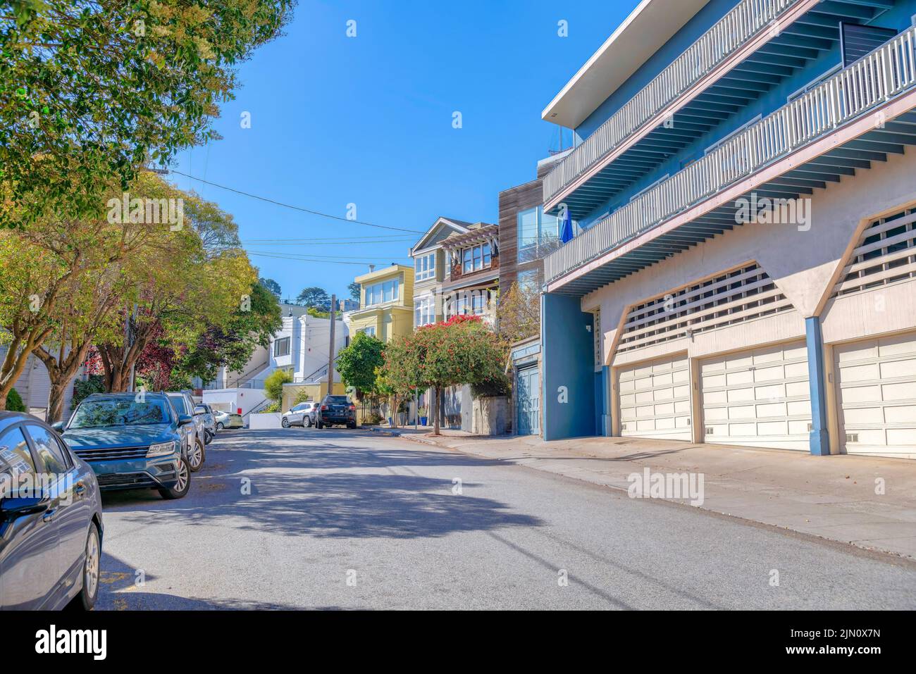 Quiet neighborhood in the suburbs of San Francisco, California. There ...
