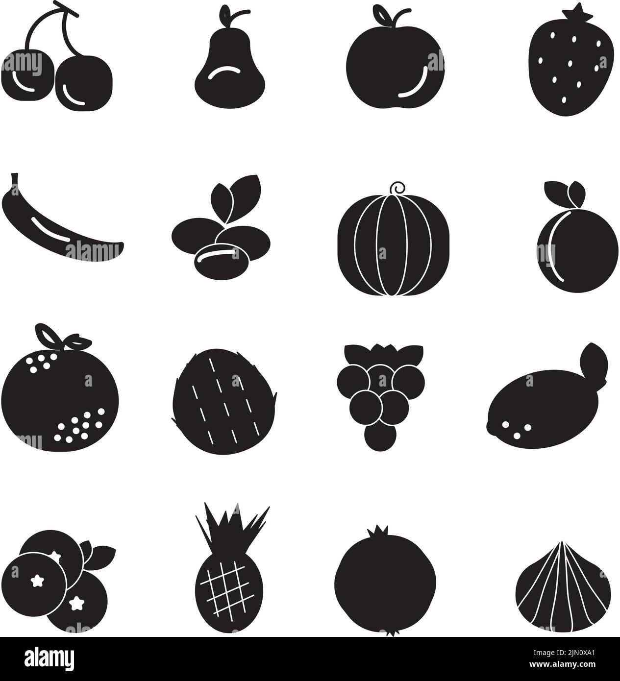 Fruit icons set in black on the white background, isolated. Vector ...