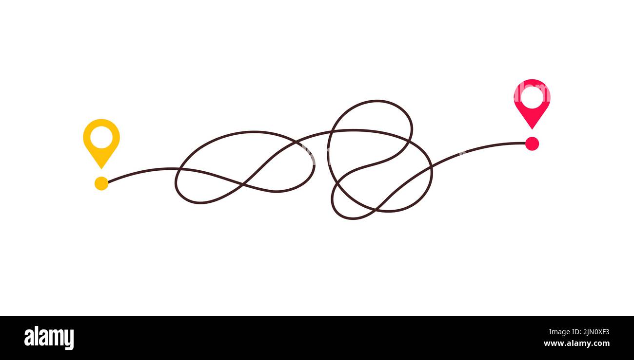 Difficult way, chaos path from point A to B. Complex chaos simplifying concept. Easy simple way ...