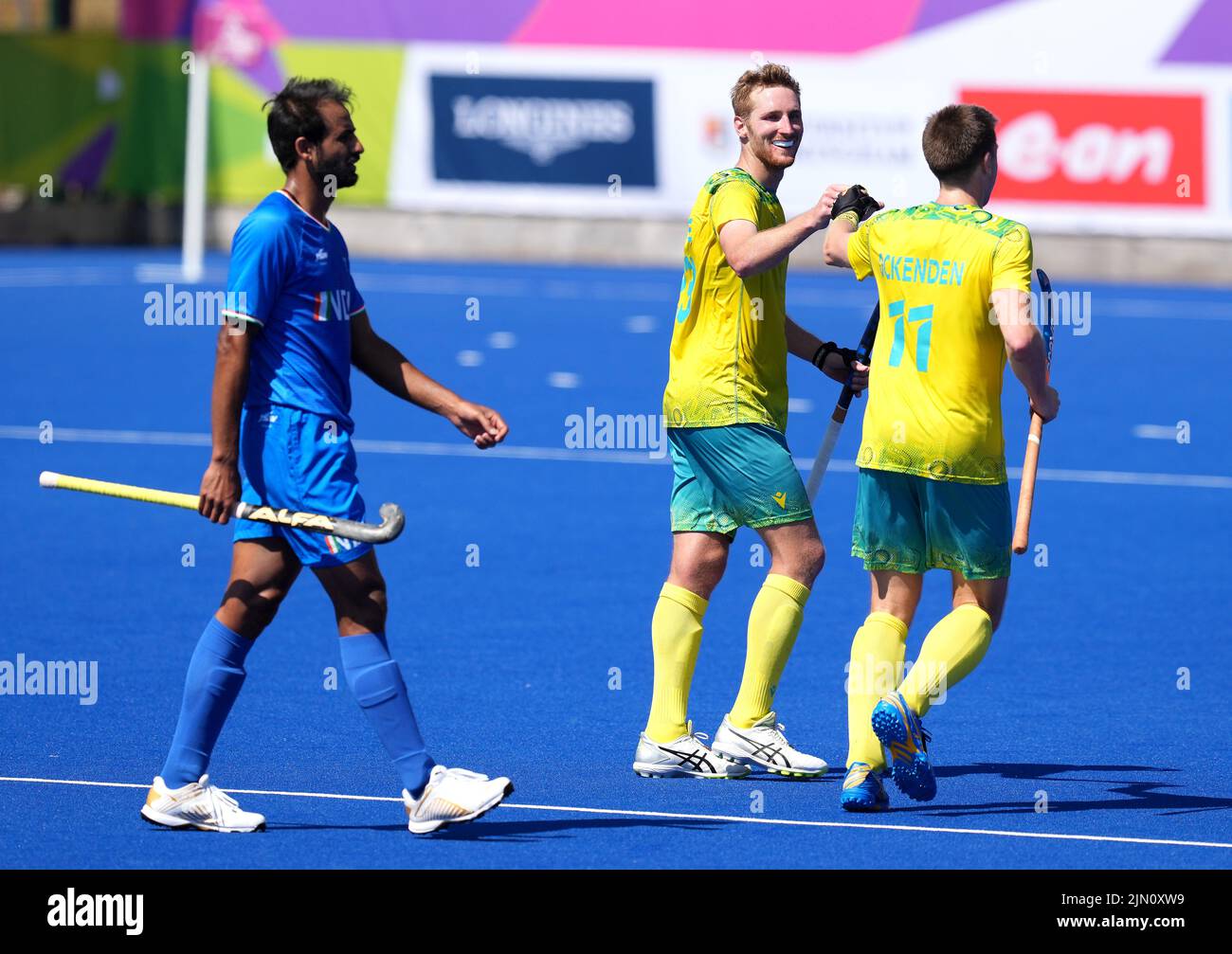 Australia's Daniel Beale and Edward Ockenden (right) celebrate victory ...