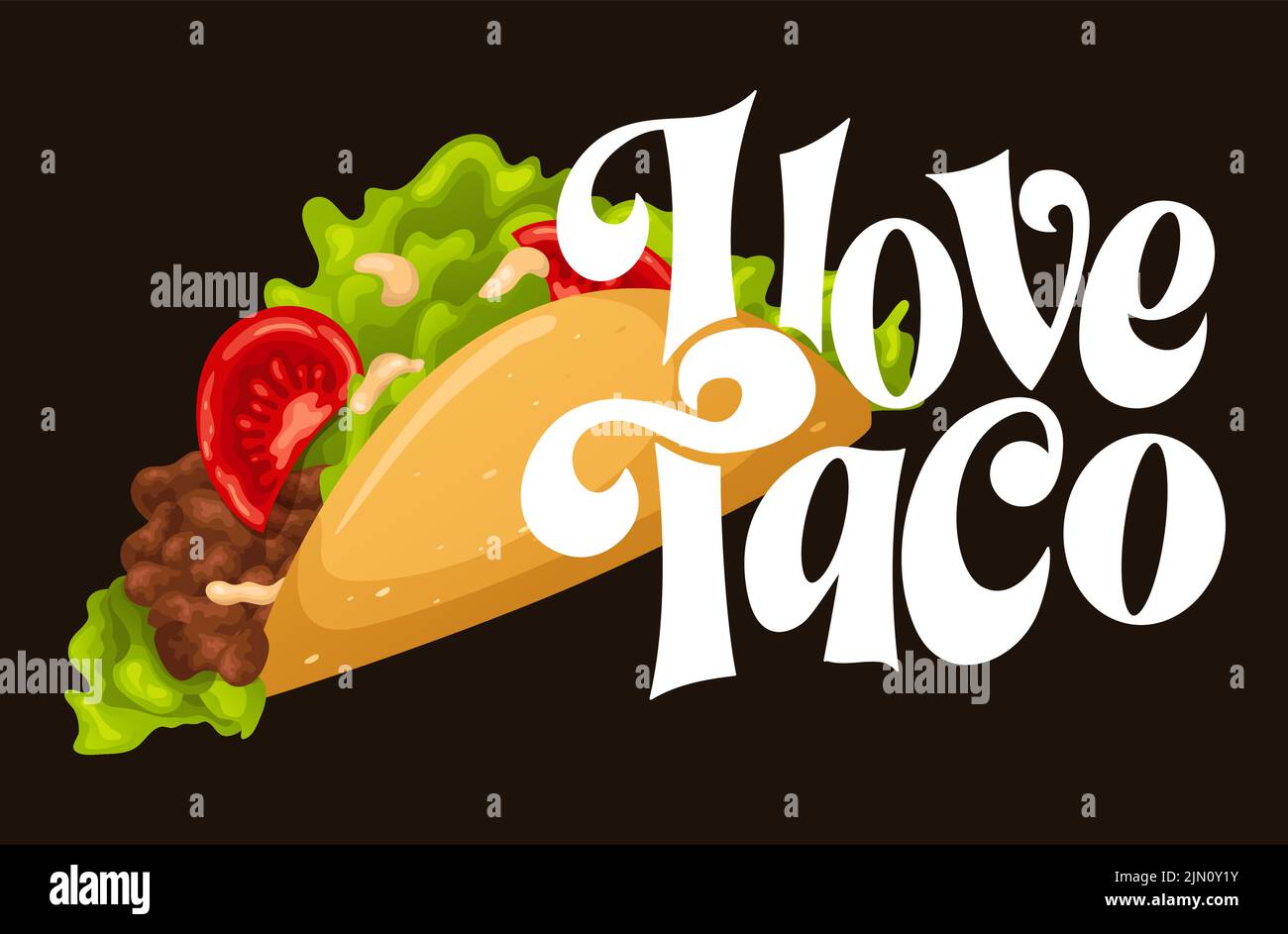 Lets taco typography mexican food with hand drawn lettering. Cartoon ...