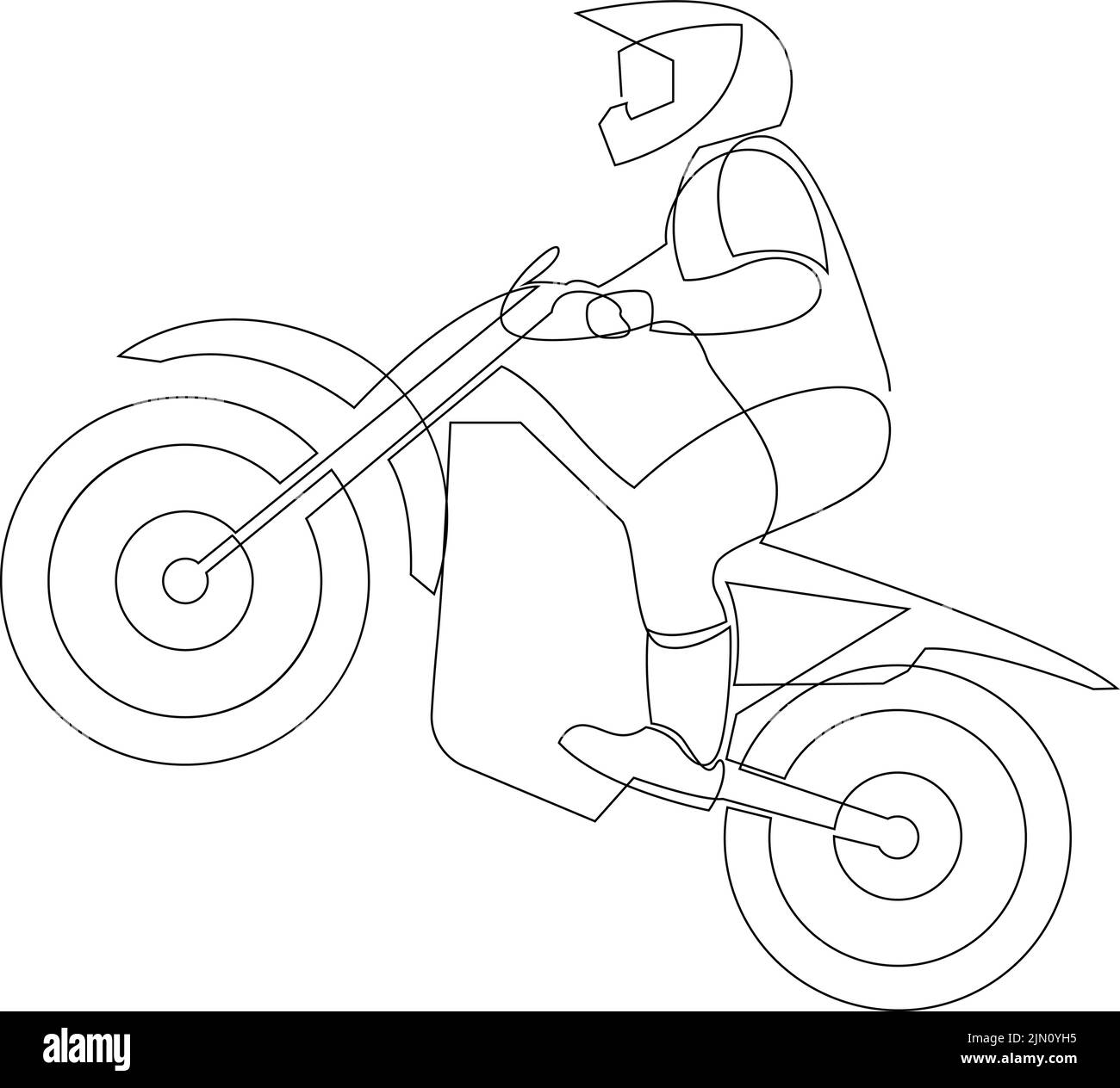 Single continuous line drawing of young motocross rider. Extreme sport ...