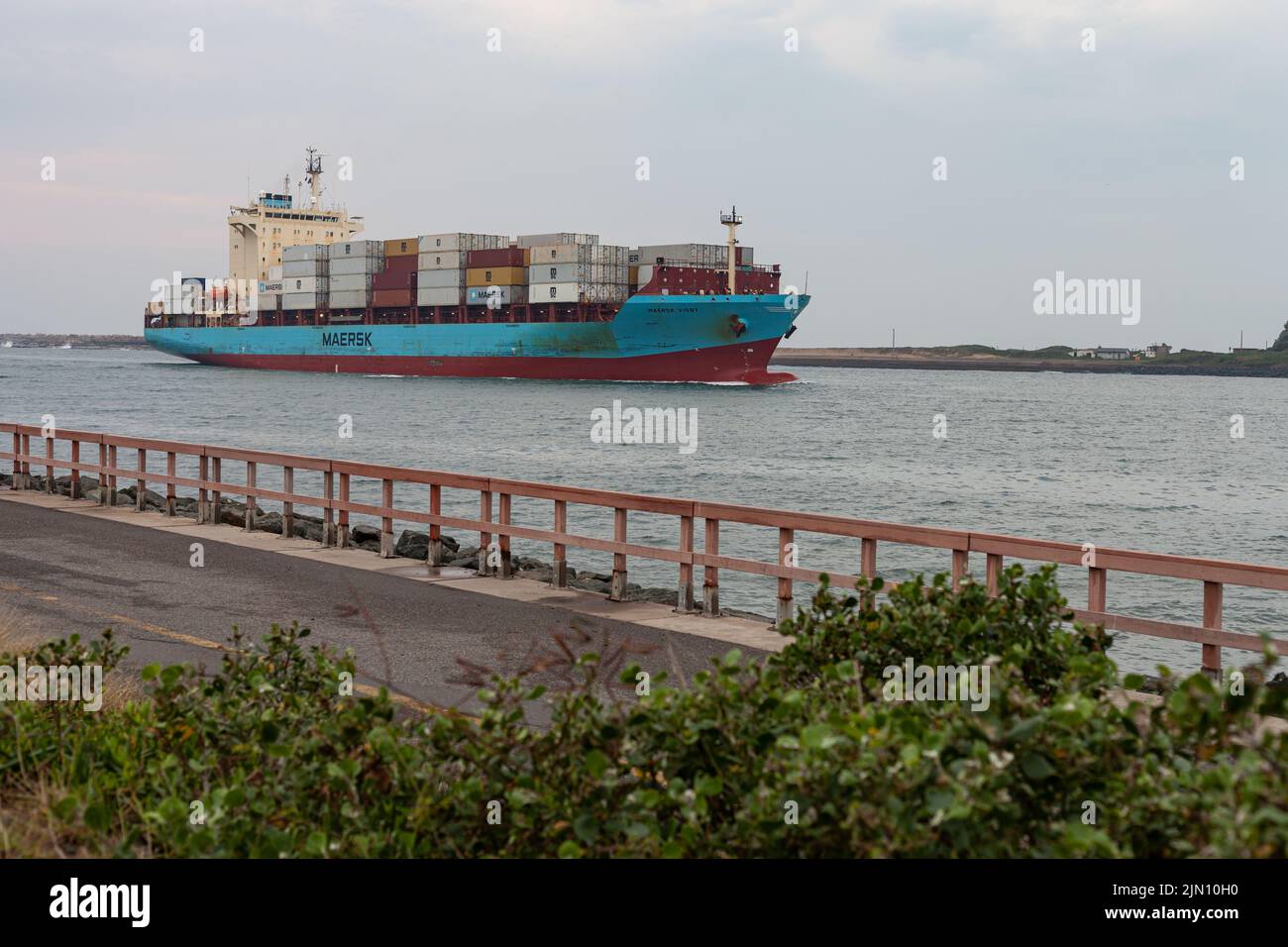 Container ship arriving at Durban Harbour, August, late winter Stock ...