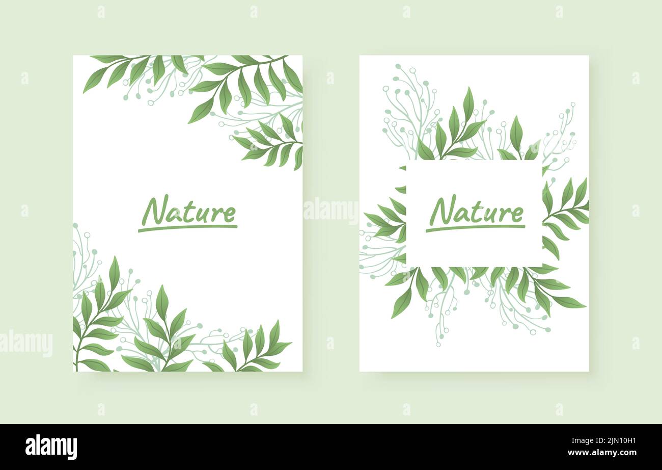 Cover nature botanical, banner green border, beautiful art forest ...